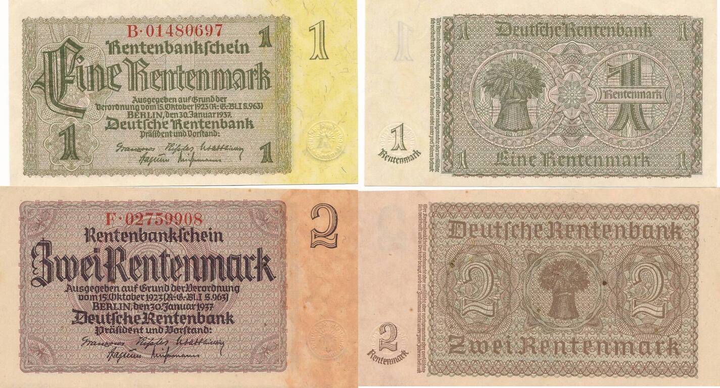Deutschland Drittes Reich Deutsches Reich 1 und 2 Rentenmark ...