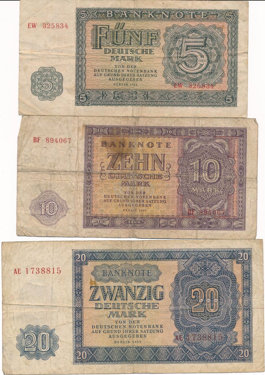 Deutschland DDR 5, 10, 20, 50, 100 Mark, 5 Scheine 1955 Deutsche ...