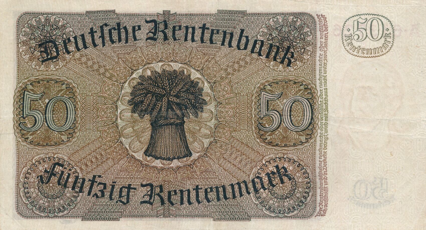 Deutsches Reich Deutschland Weimarer Republik 50 Rentenmark 1934 ...