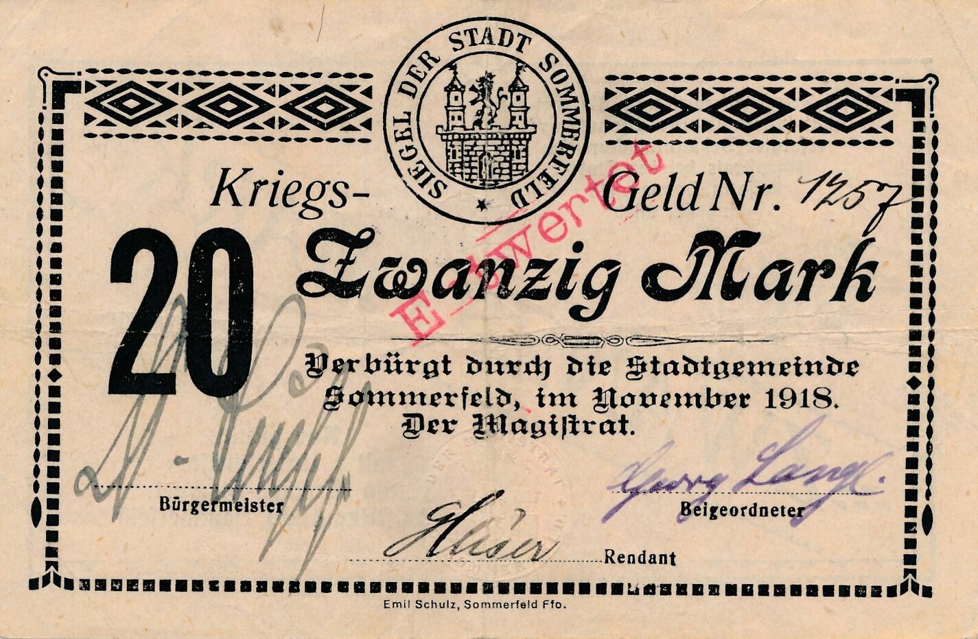 Deutsches Reich Deutschland 20 Mark 1918 Notgeldschein, Stadt ...