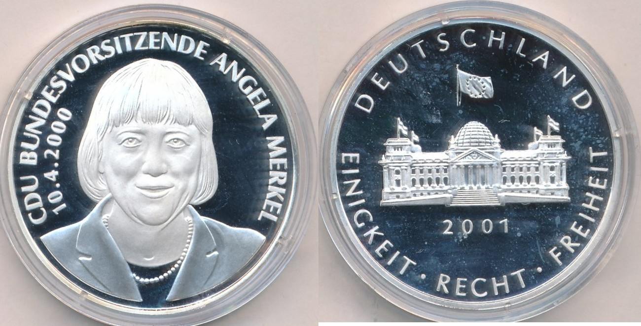 BRD 2001 Medaille Deutschland " CDU Vorsitzende Angela Merkel " Proof ...