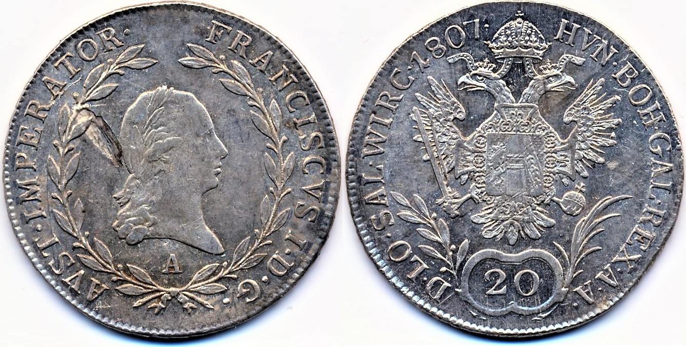 RDR 20 Kreuzer 1807 Habsburg Franz II.Prägung Wien ( A ) EF | MA-Shops