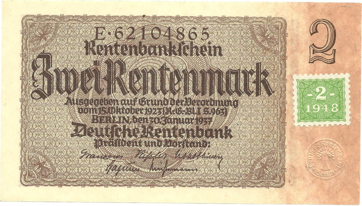 DDR 2 Rentenmark 1948 Sowjetische Besatzungszone: Kuponausgabe, KN D ...