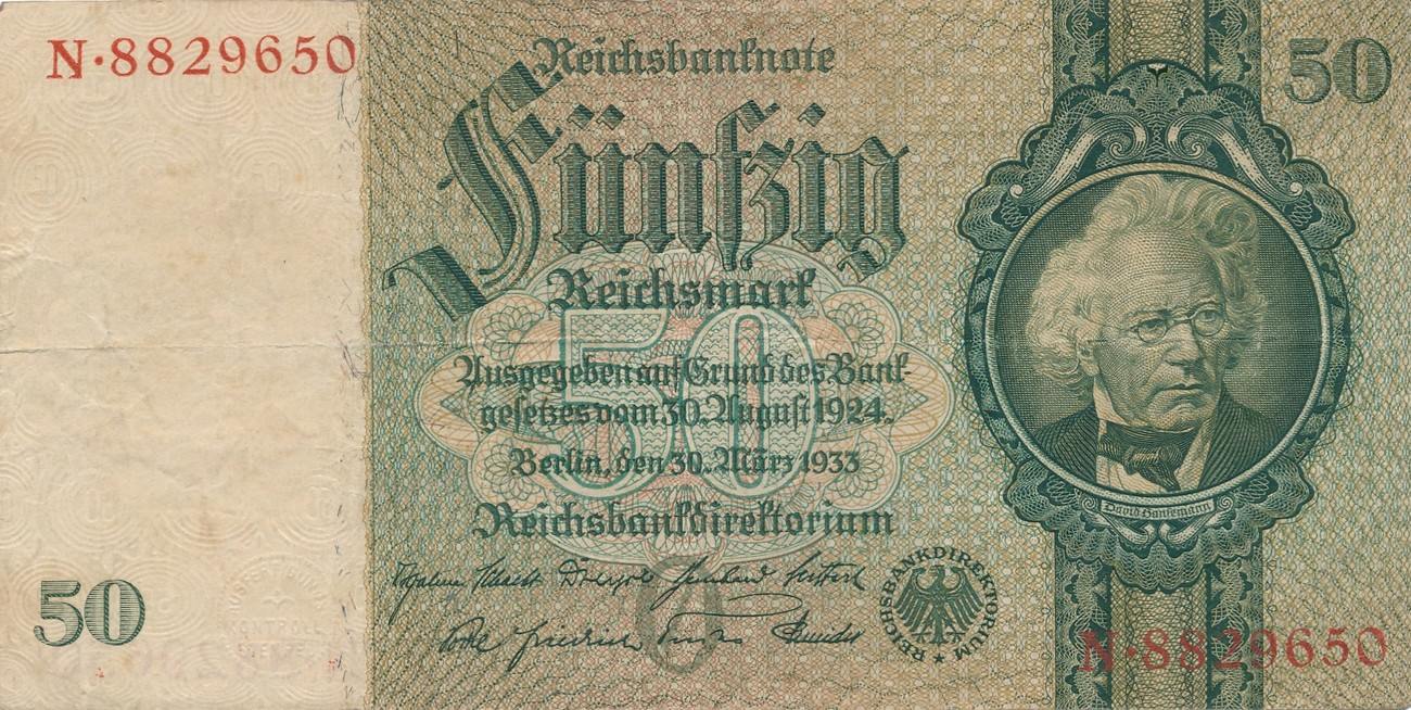 Deutschland 50 Reichsmark 1933 Reichsbanknote Udr.-Bst. O Serie N 7 ...