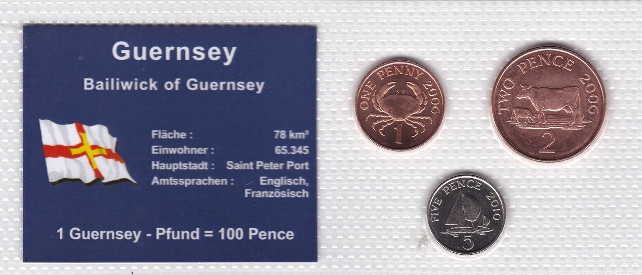2006 2010 Münzen Set Guernsey 1 Guernsey Pfund=100 Pence 1 2 5 Pence ...