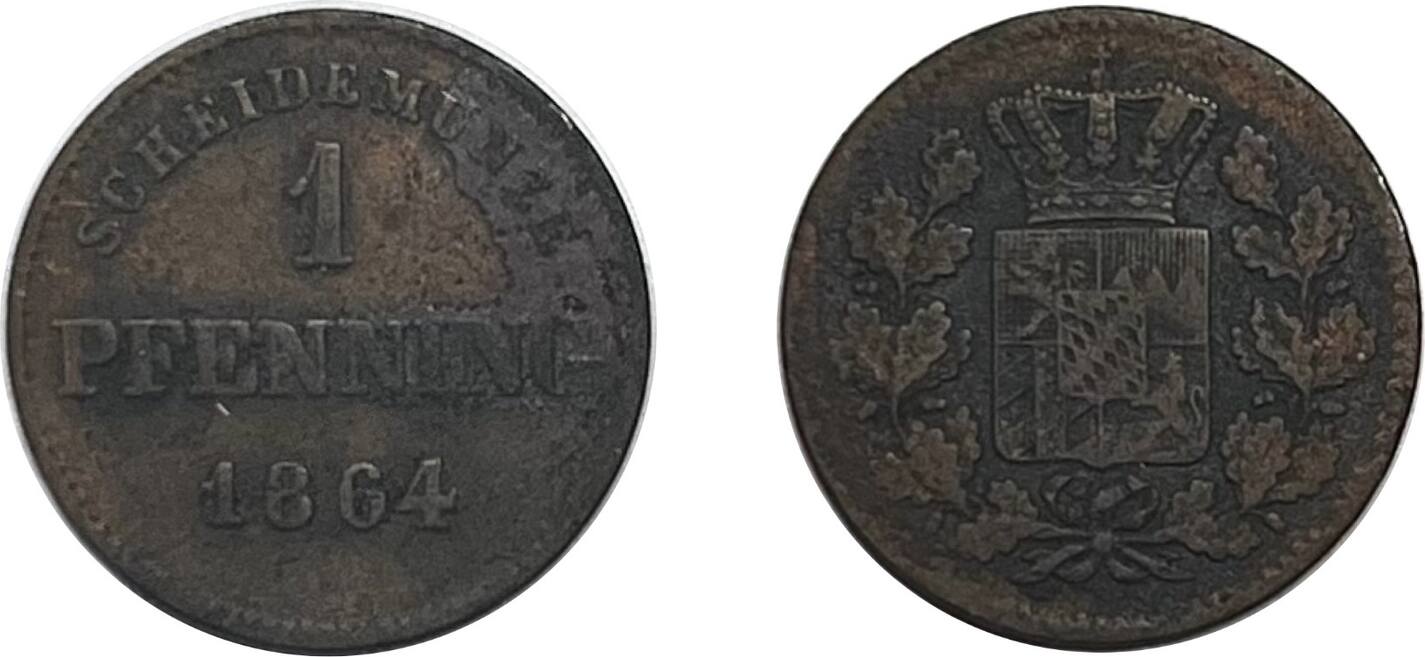 Altdeutschland/ Bayern 1 Pfennig 1864 VF | MA-Shops