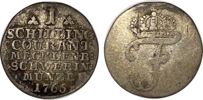 Altdeutschland/ Mecklenburg-Schwerin 1 Schilling 1766 Friedrich VF | MA-Shops