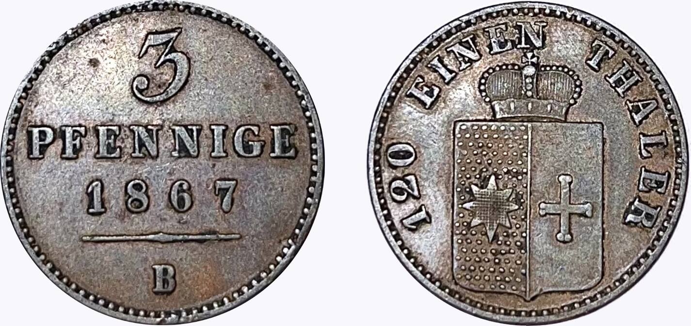 Altdeutschland/ Waldeck 3 Pfennig 1867 B VF | MA-Shops