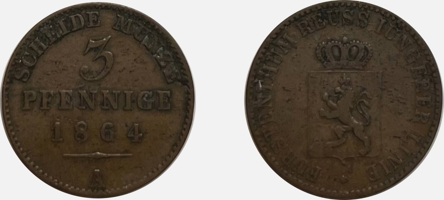 Altdeutschland/ Reuss 3 Pfennig 1864 VF | MA-Shops
