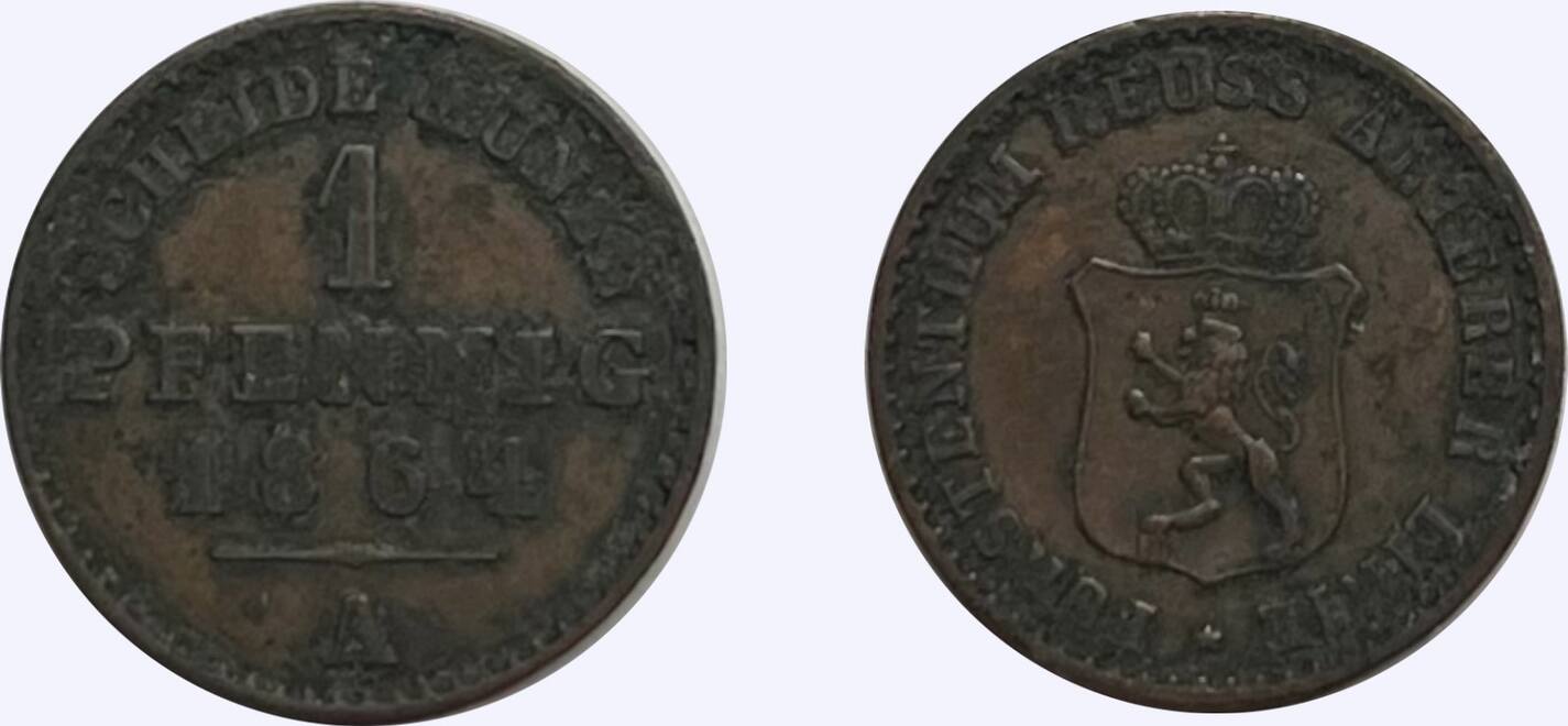 Altdeutschland/ Reuss 1 Pfennig 1864 A VF | MA-Shops