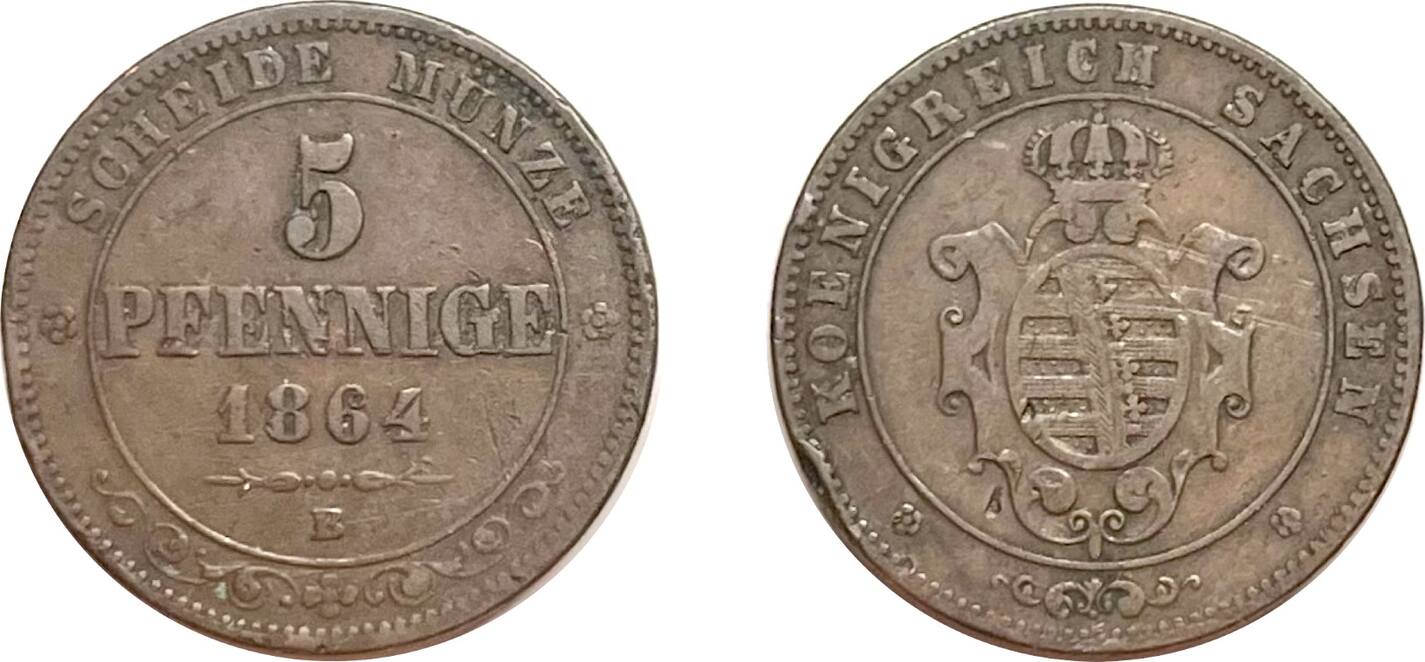 Altdeutschland/ Sachsen 5 Pfennig 1864 B VF | MA-Shops