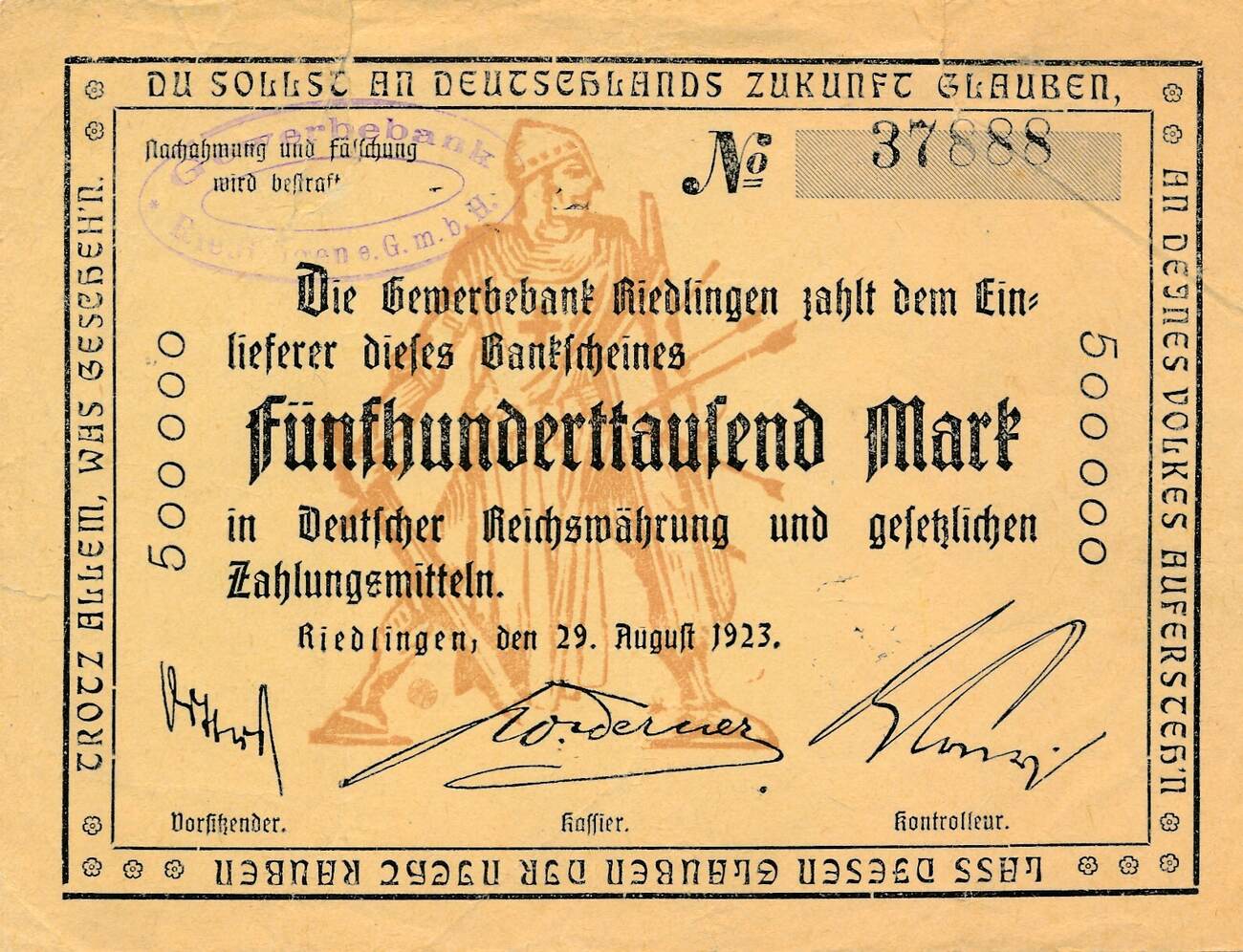 Deutsches Reich Deutschland 500 tausend Mark 1923 Notgeldschein ...
