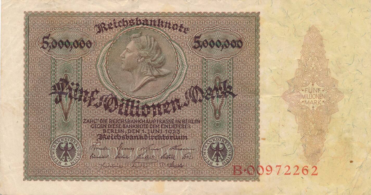 Deutsches Reich Deutschland 5 Millionen Mark, Reichsbanknote 1923 KN ...