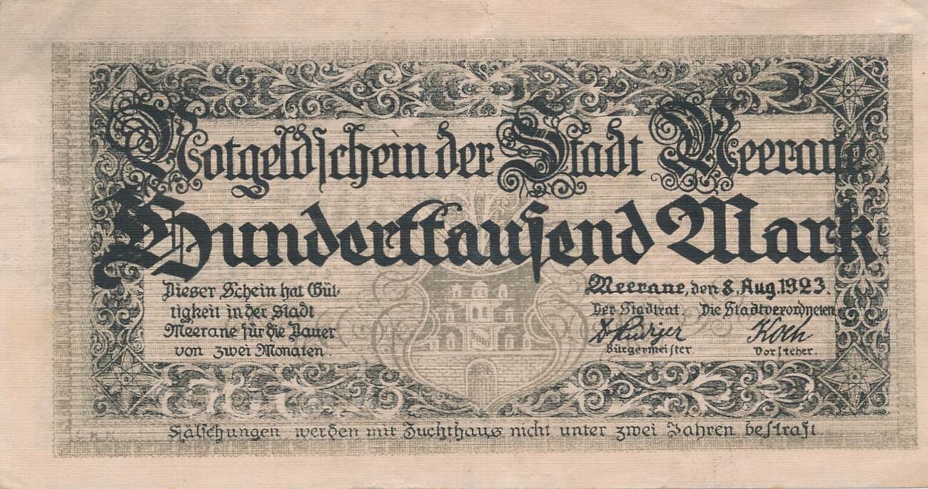 Deutsches Reich Deutschland 100 tausend Mark 1923 Notgeld, Stadt ...