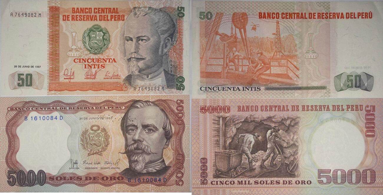 Peru 50 Intis,5000 Soles De Oro 1987,1985 Banknoten 2 Stück Lot I | MA ...