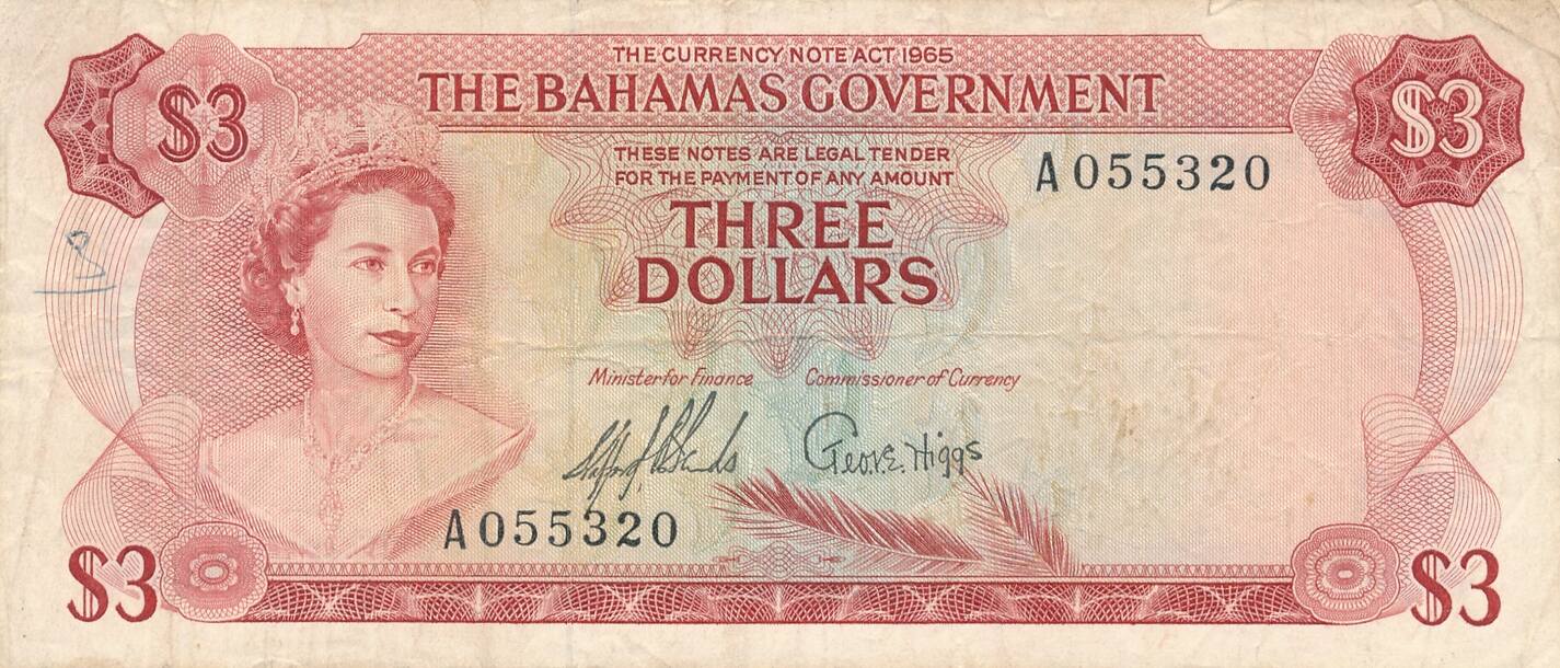 Bahamas $ 3 Dollars (1965) VF | MA-Shops
