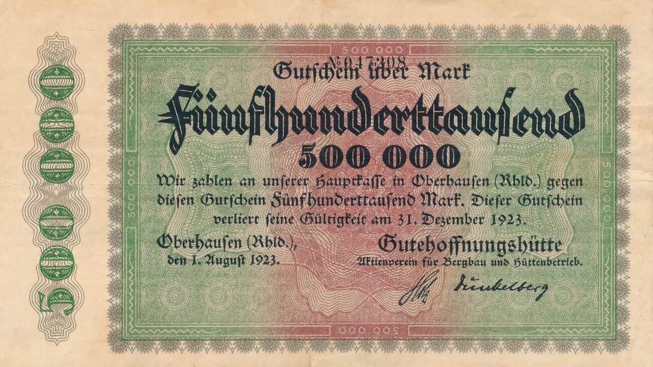 Deutsches Reich Deutschland 500000 Mark 1923 Notgeldschein Oberhausen ...