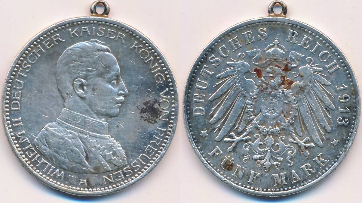Deutsches Reich Deutschland 5 Mark 1913 A Preussen, Wilhelm II. 1888 ...