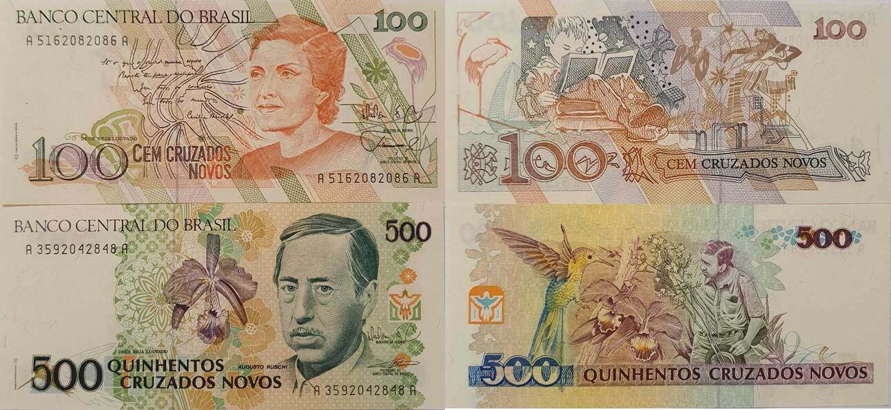 Brasilien 100, 500 Cruzados Novos 1989, 1990 Banknote 2 Stück I | MA-Shops