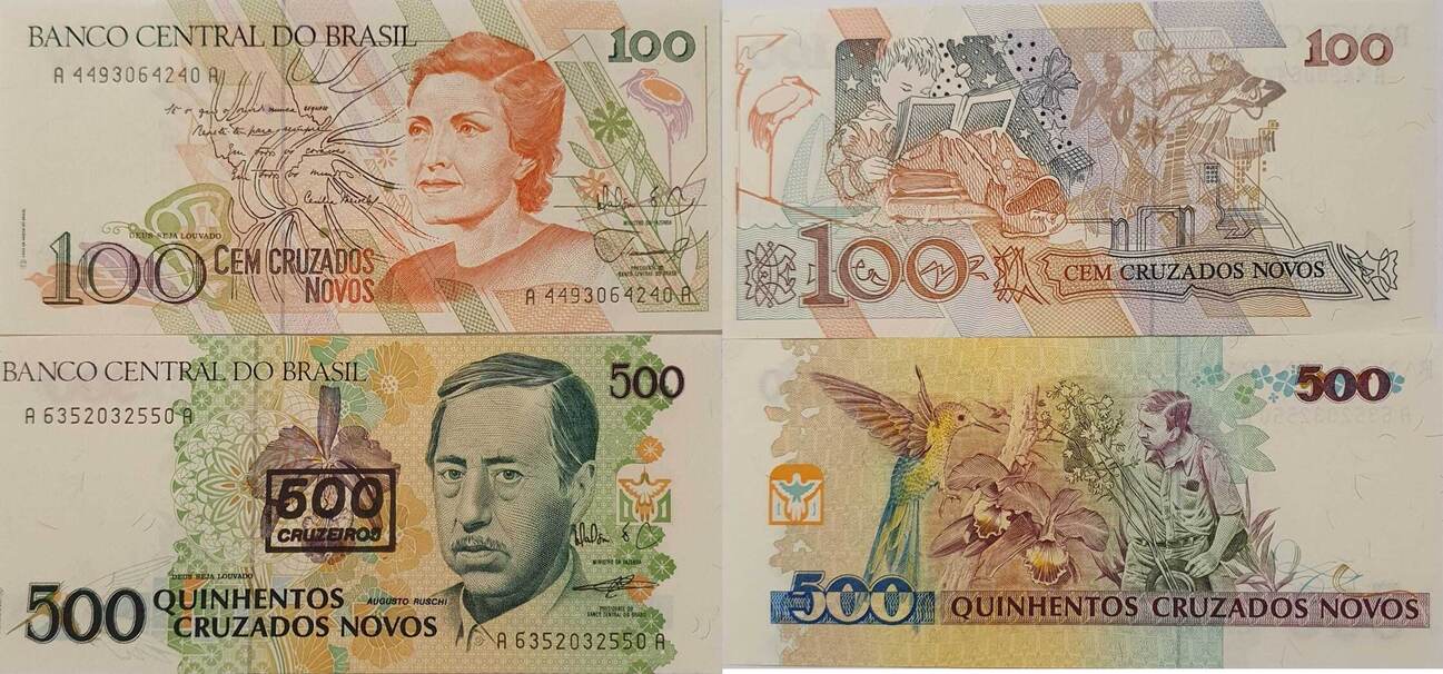 Brasilien 100, 500 Cruzados Novos 1989, 1990 Banknote 2 Stück I | MA-Shops