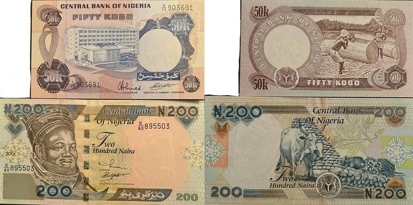 Nigeria 50 Kobo, 200 Naira (1973), 2000 Banknote I | MA-Shops
