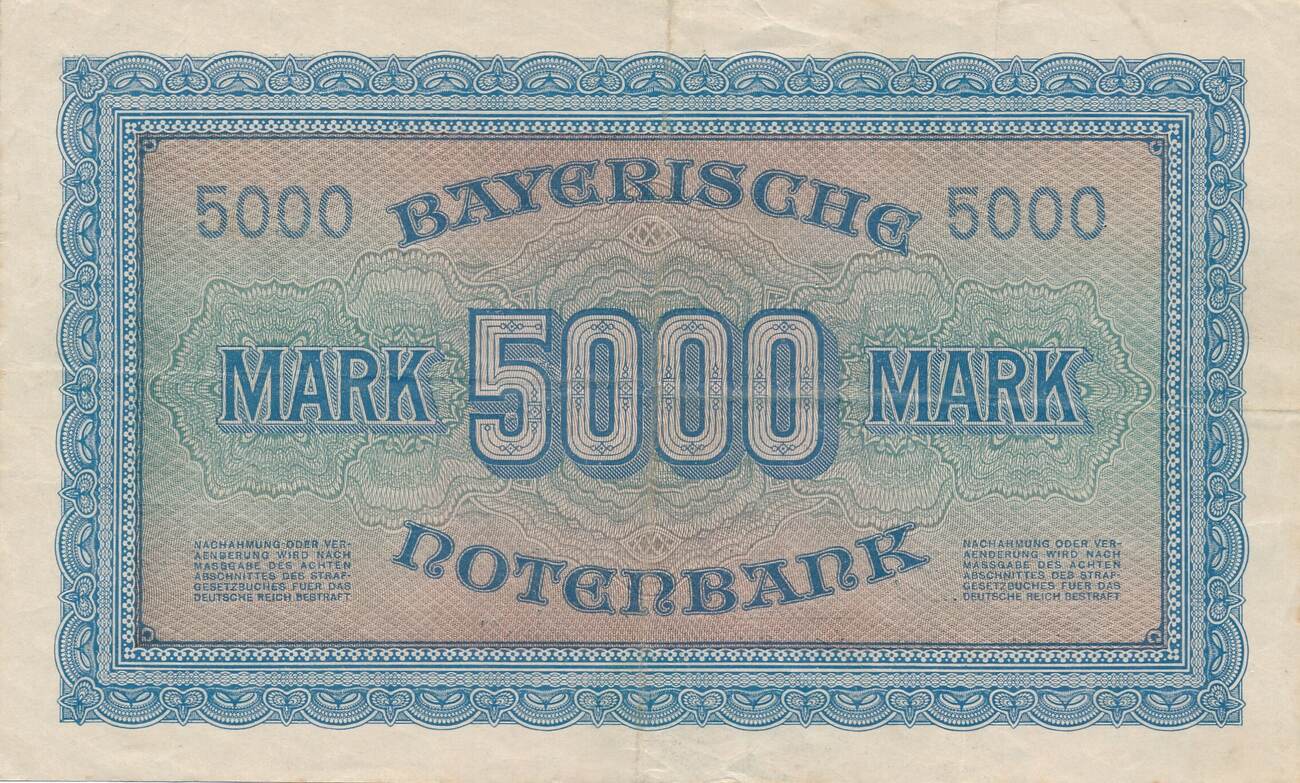 Deutschland Deutsches Reich 5000 Mark 1922 Länderbanknote Bayerische ...