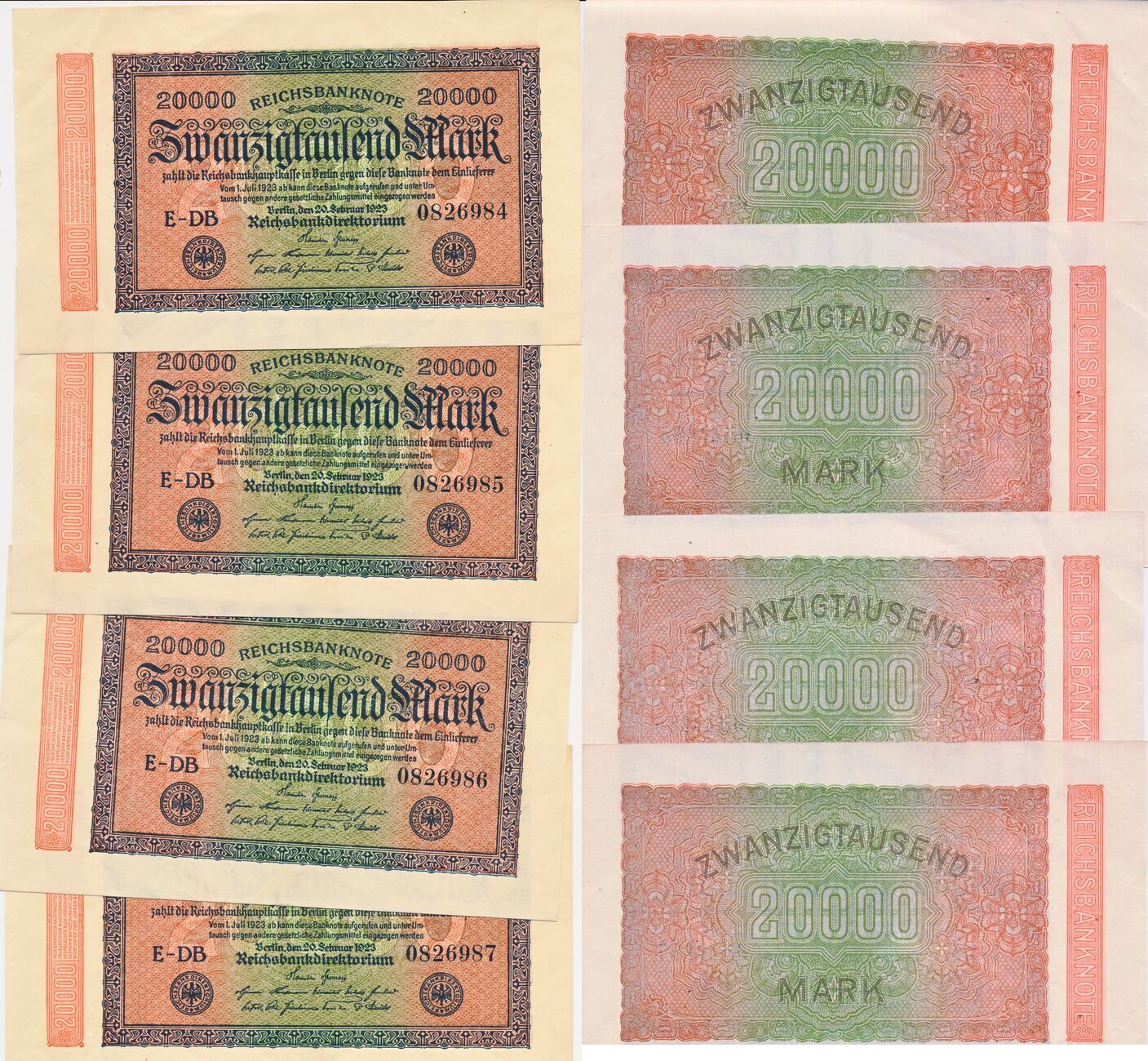 Deutschland Deutsches Reich 4x 20000 Mark Reichsbanknote 1923 4 ...