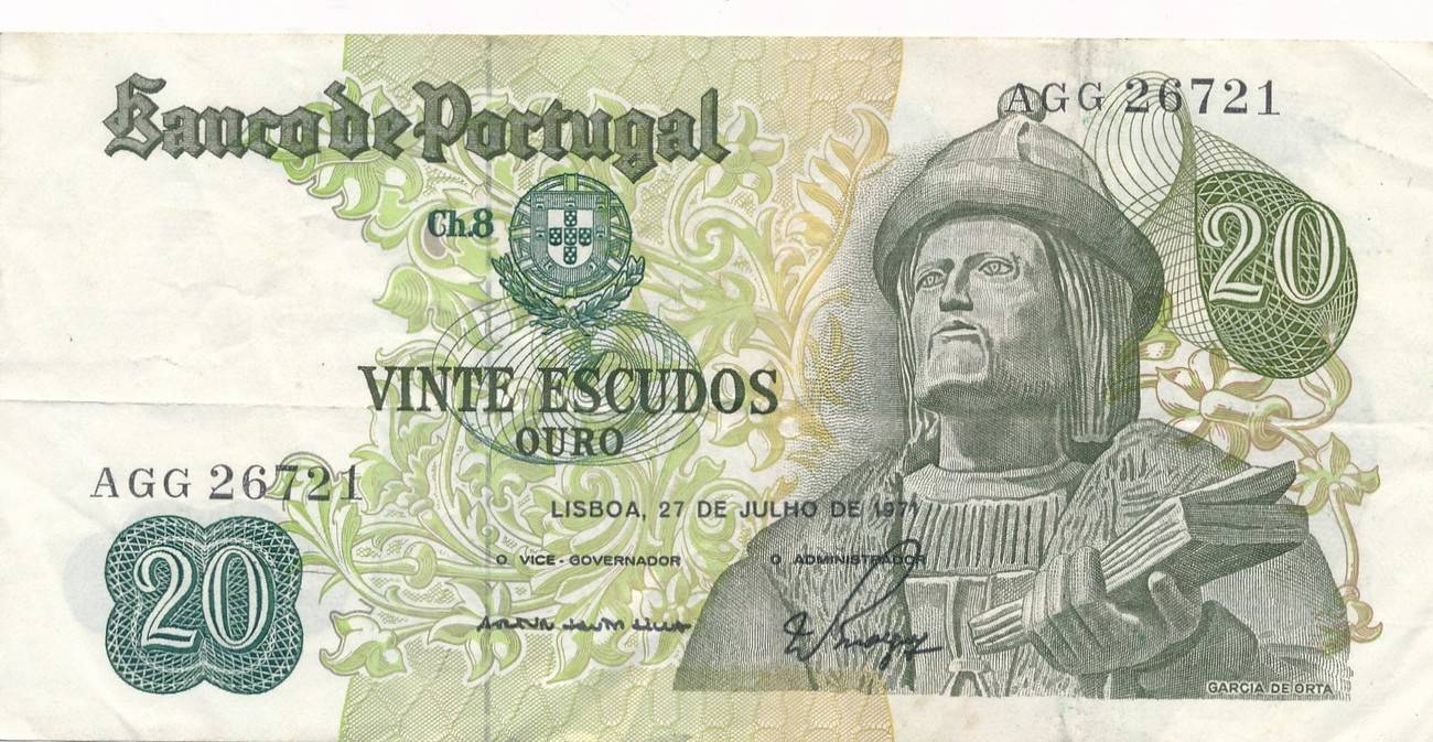 Portugal 20 Escudos 1971 Geldschein Banknote Lisboa Vinte Escudos F-VF ...