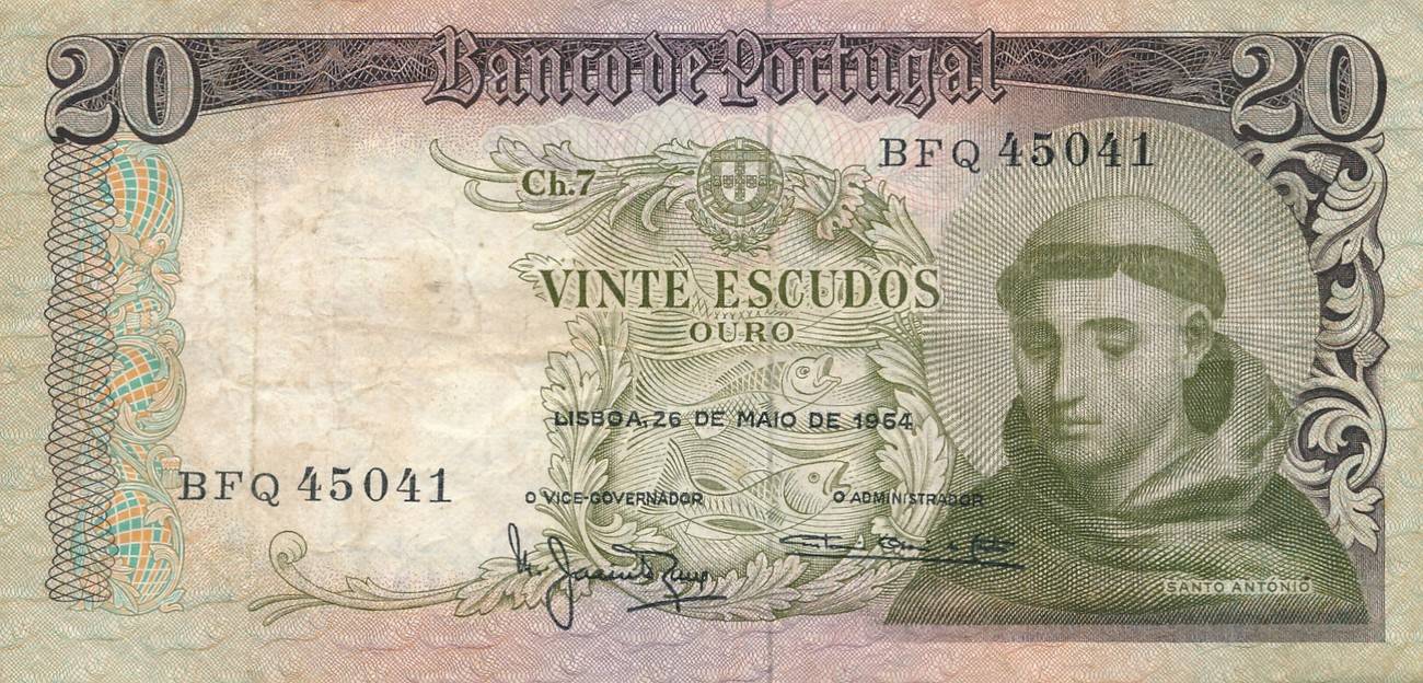 Portugal 20 Escudos 1964 Geldschein Banknote Lisboa Vinte Escudos IV ...
