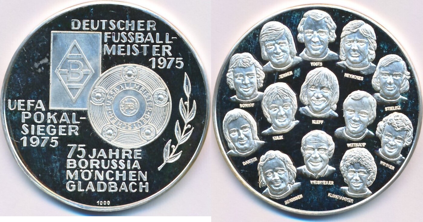 Deutschland 1000 er Feinsilber Medaille 1975 Borussia Mönchengladbach ...