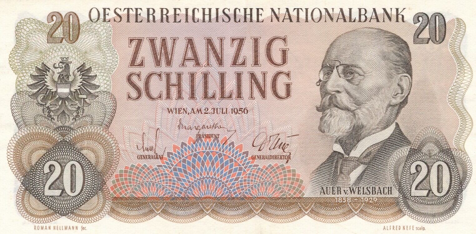 Österreich 20 Schilling 1956 Banknote, Auer von Welsbach unc | MA-Shops