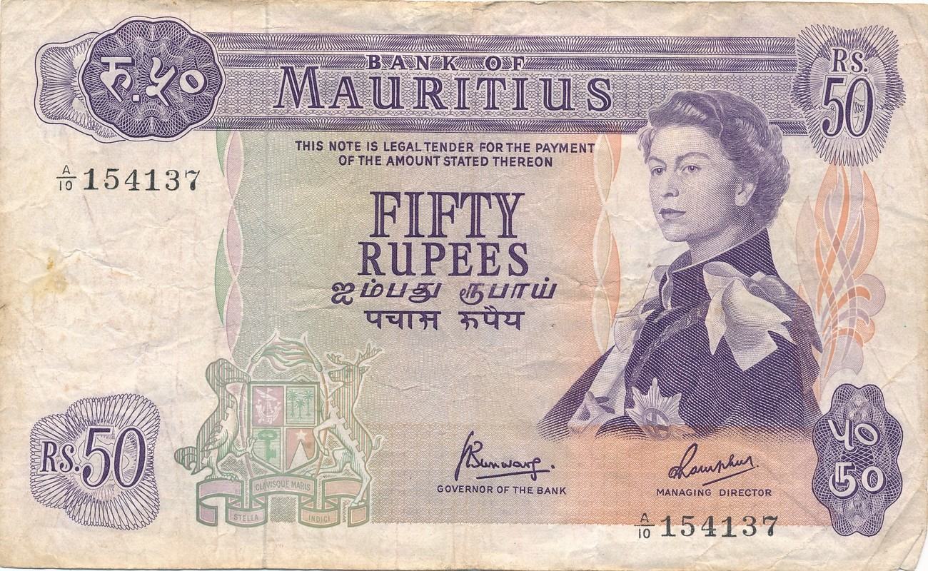 Mauritius 50 Rupees 1967 Geldschein Banknote Fifty Rupees IV-V | MA-Shops
