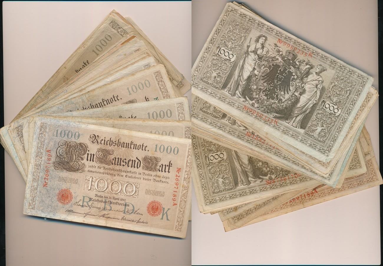 Deutschland 1 Tausend Mark 1910 Bündel von 50 Reichsbanknoten z.T ...