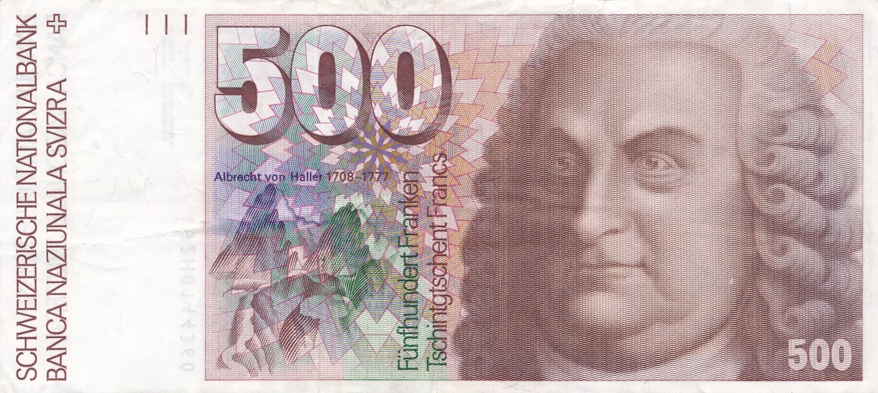 Schweiz 500 Franken 1992 Banknote, Albrecht von Haller aEF | MA-Shops