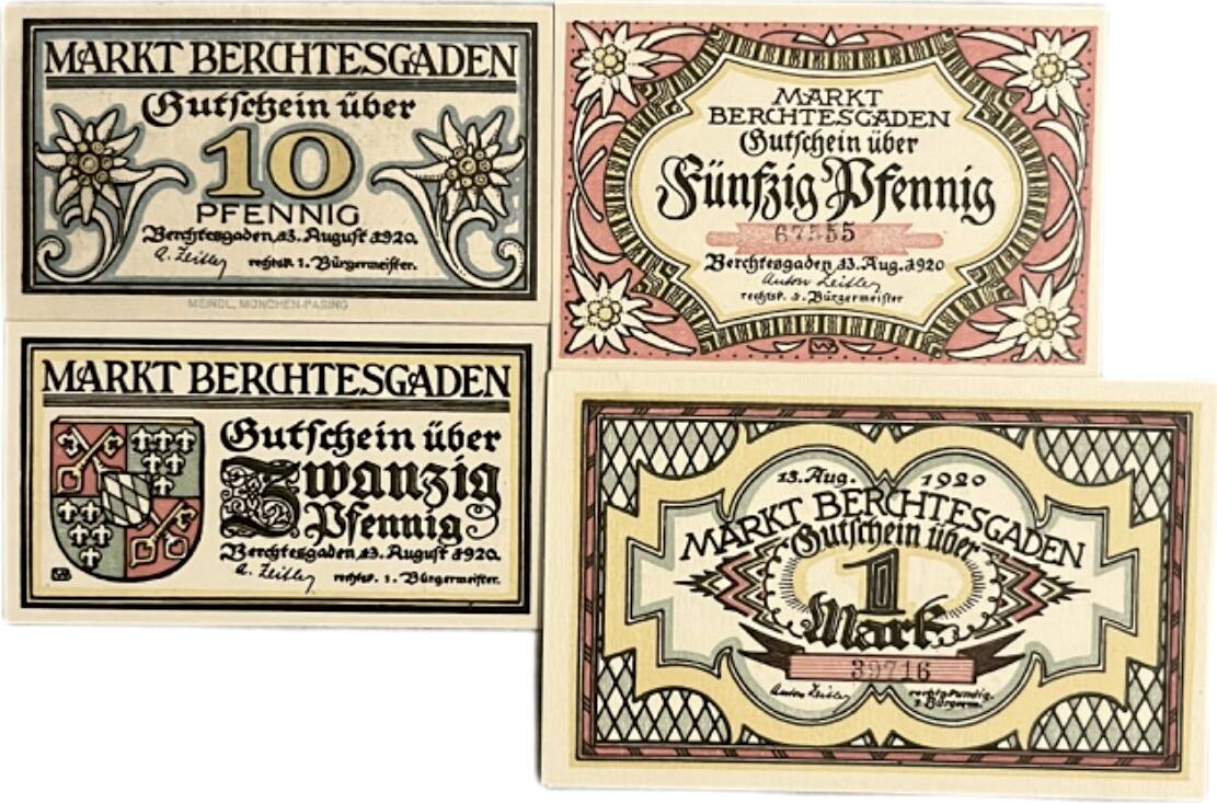 Deutschland, Deutsches Reich 1 Mark, 10, 20, 50 Pfennig 1920 4 x Notgeldschein, Markt ...