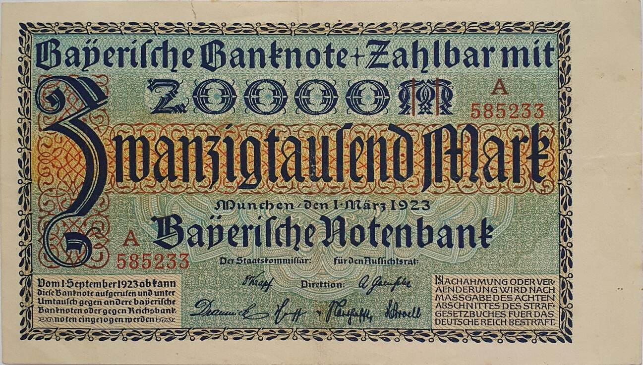 Deutschland, Deutsches Reich 20000 Mark 1923 Grossnotgeld, Bayerische ...
