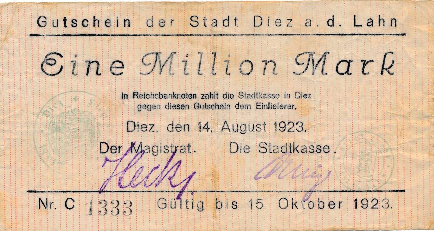 Deutsches Reich Deutschland 1 Million Mark 1923 Notgeldschein Stadt a.d ...