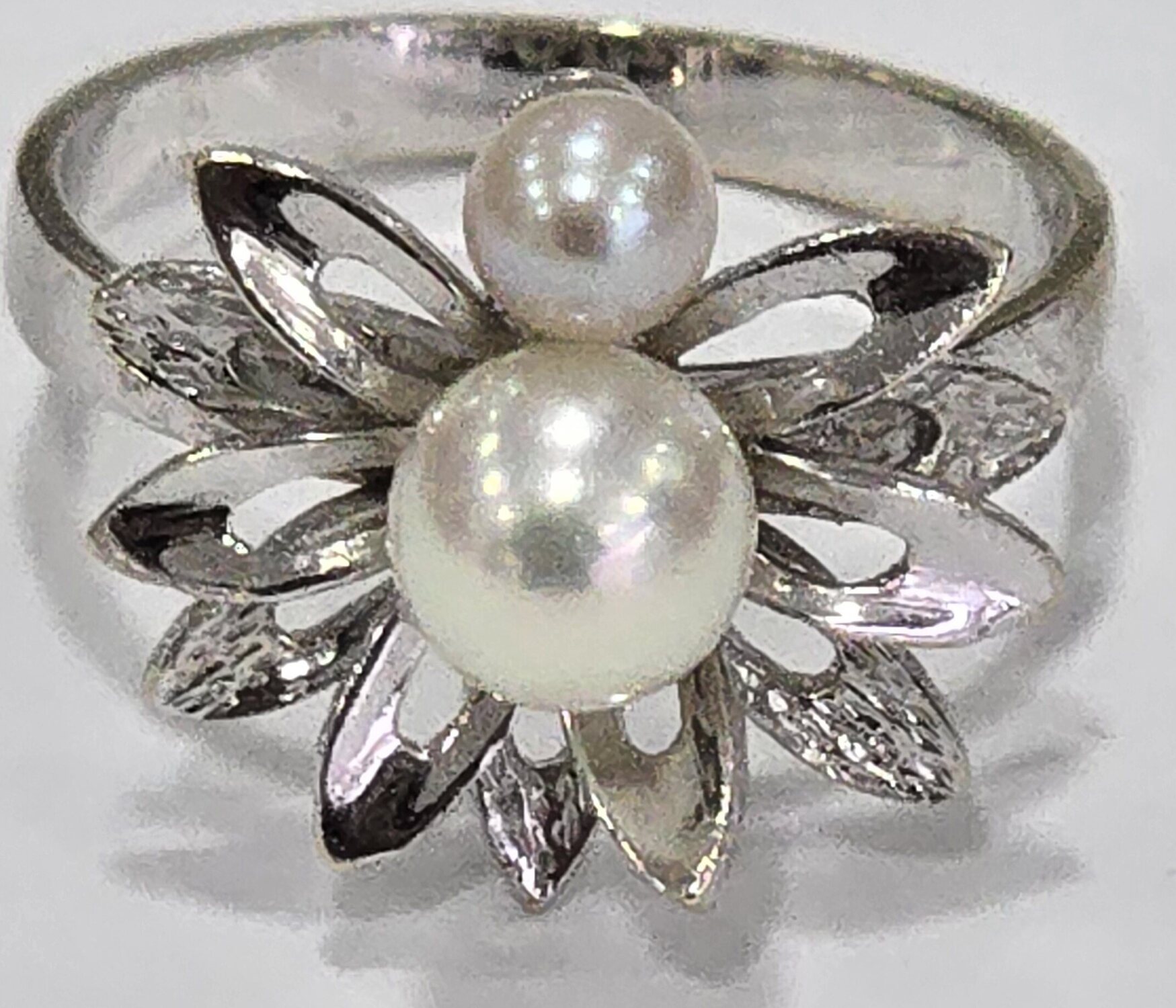 Goldschmuck Weißgold Perlenschmuck vintage 14K 585 er Gold Ring mit Akoya Perlen Perlenring ...