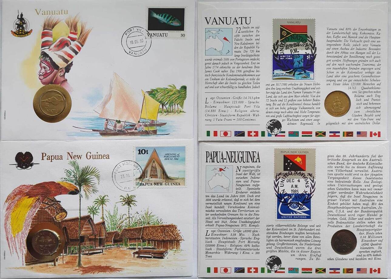 Papua Neuguinea, Vanuatu 10 Toea, 5 Vatu 1975, 1990 Münze und ...