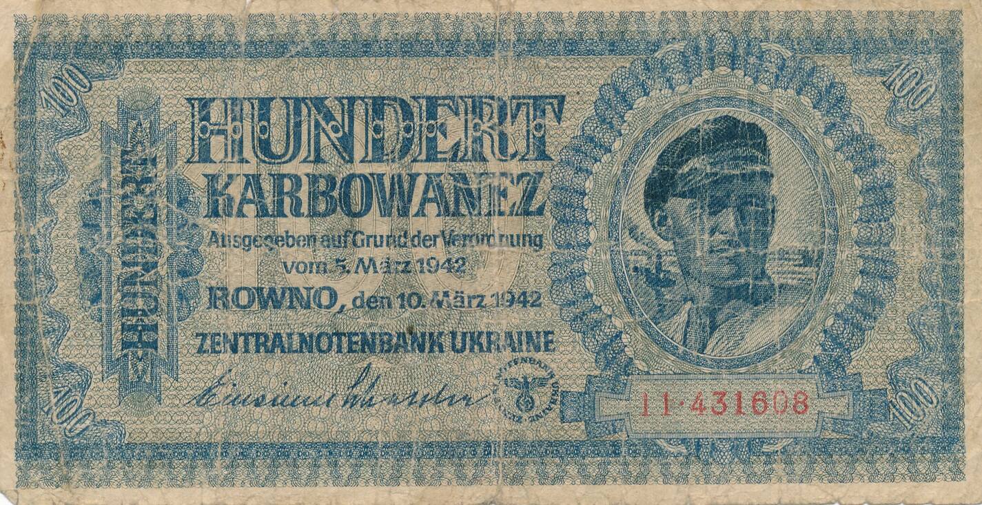 3. Reich, Deutschland Ukraine 100 Karbowanez 1942 Banknote, Besatzung ...
