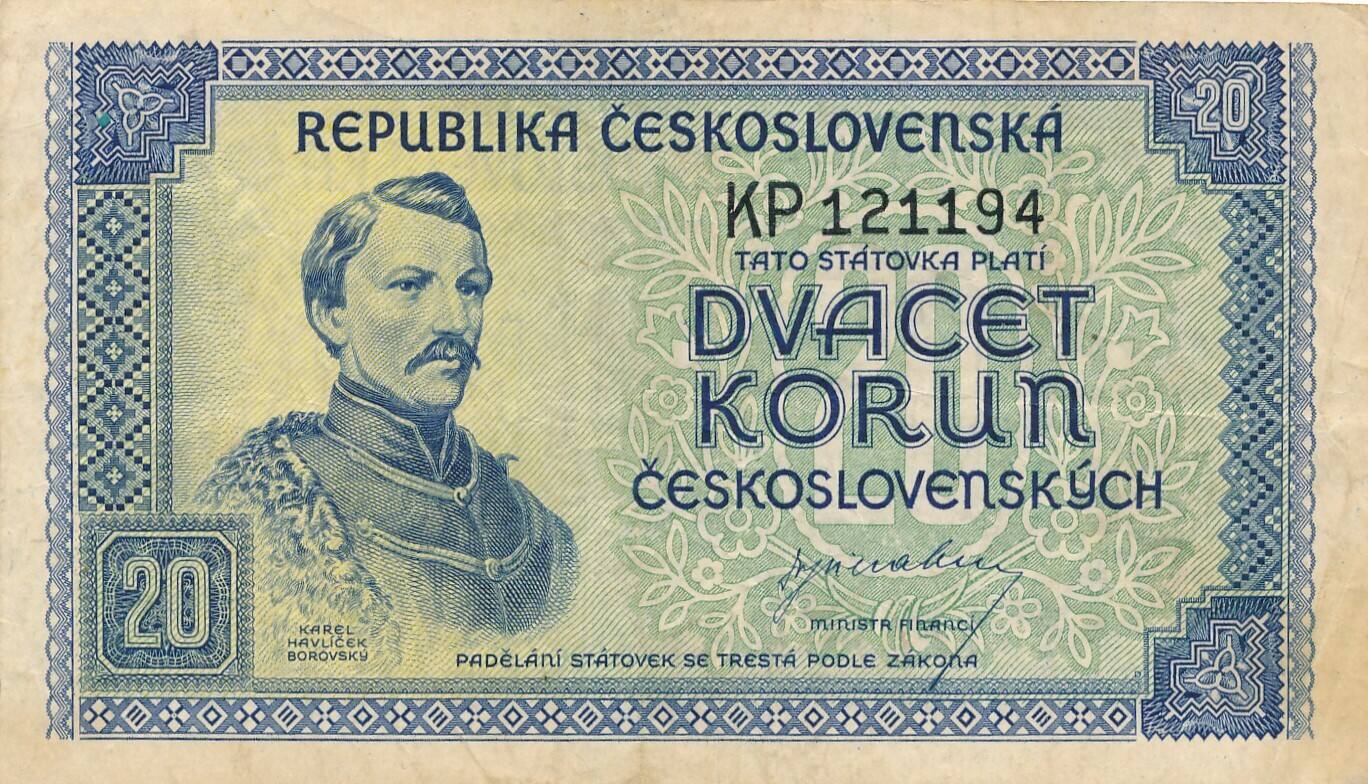 Tschechien, Czechoslovakia / Tschechoslowakei 20 Korun (1945) Banknote ...