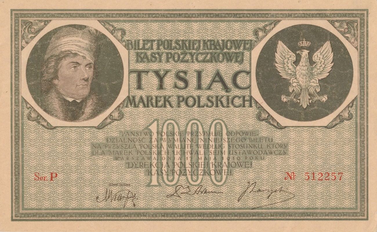 Polen 1000 Marek 1919 Ser. P, Nr. 512257, Bilet Polskiej Krajowej | MA ...