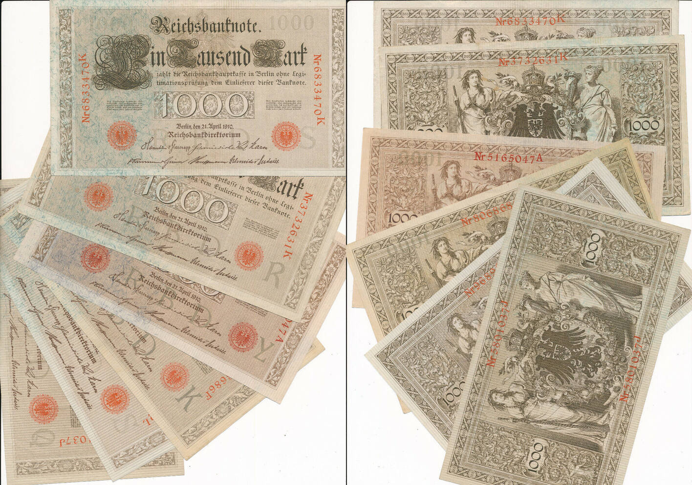1000 Mark 1910 Deutsches Reich Deutschland Lot 6 x Scheine Geldscheine ...