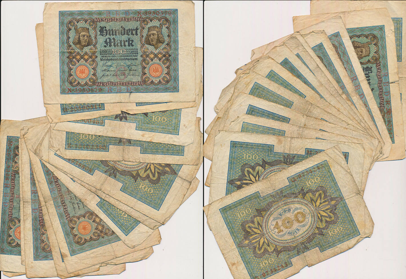 100 Mark 1920 Deutsches Reich Deutschland Lot 13x Scheine Geldscheine P ...