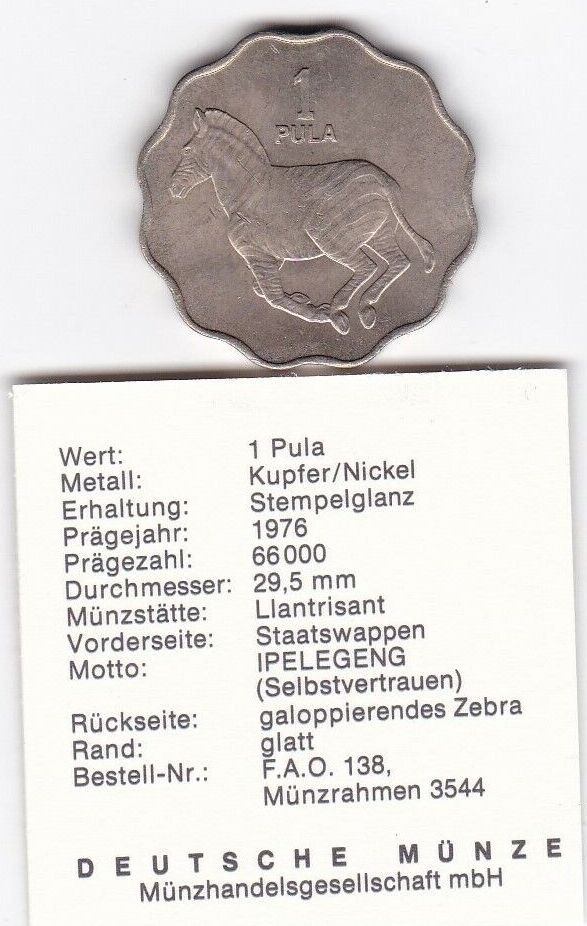 1 Pula 1976 Münze Botswana Kupfer/Nickel FAO Food for All mit ...