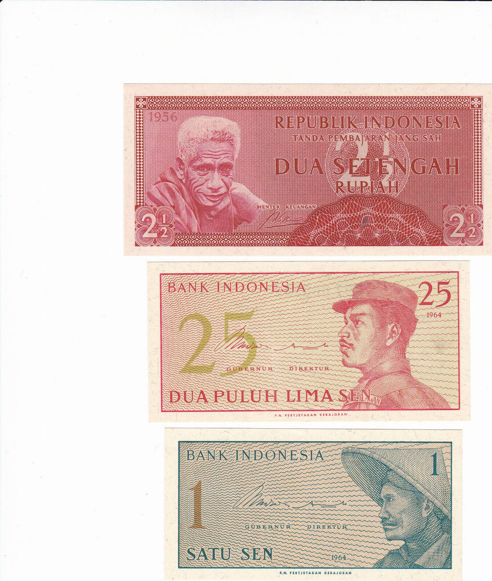 2/1/2 rupiah Banknoten Lot 3 Stück Indonesien 1 satu sen 25 dua puluh ...