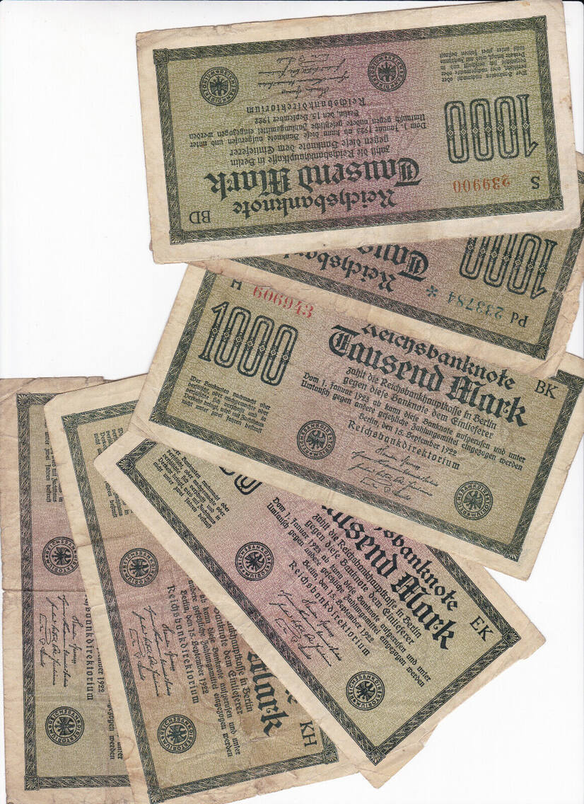 1000 Mark 1922 Banknoten Reichsbanknote Deutsches Reich Deutschland 6 ...