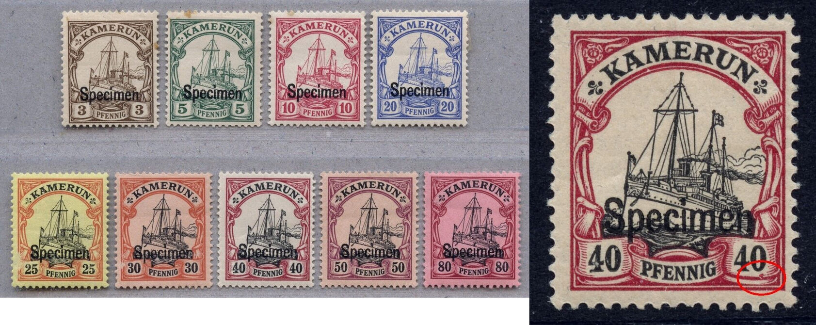 Briefmarken 1900 Kamerun Kaiseryacht Michel 7-15 SP incl 13 I SPECIMEN ...