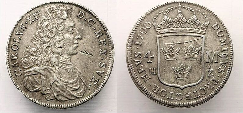 Modern coins Sweden / Sverige: Karl XII. 1697?1718. AR 4 Mark Stockholm ...