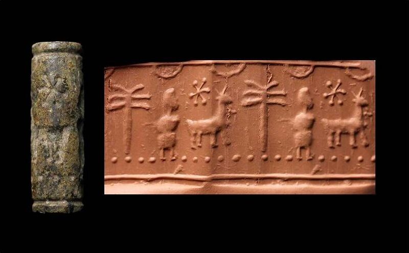 Ancient art XL Middle Assyrian stone cylinder seal, 14th.-10th. cent ...